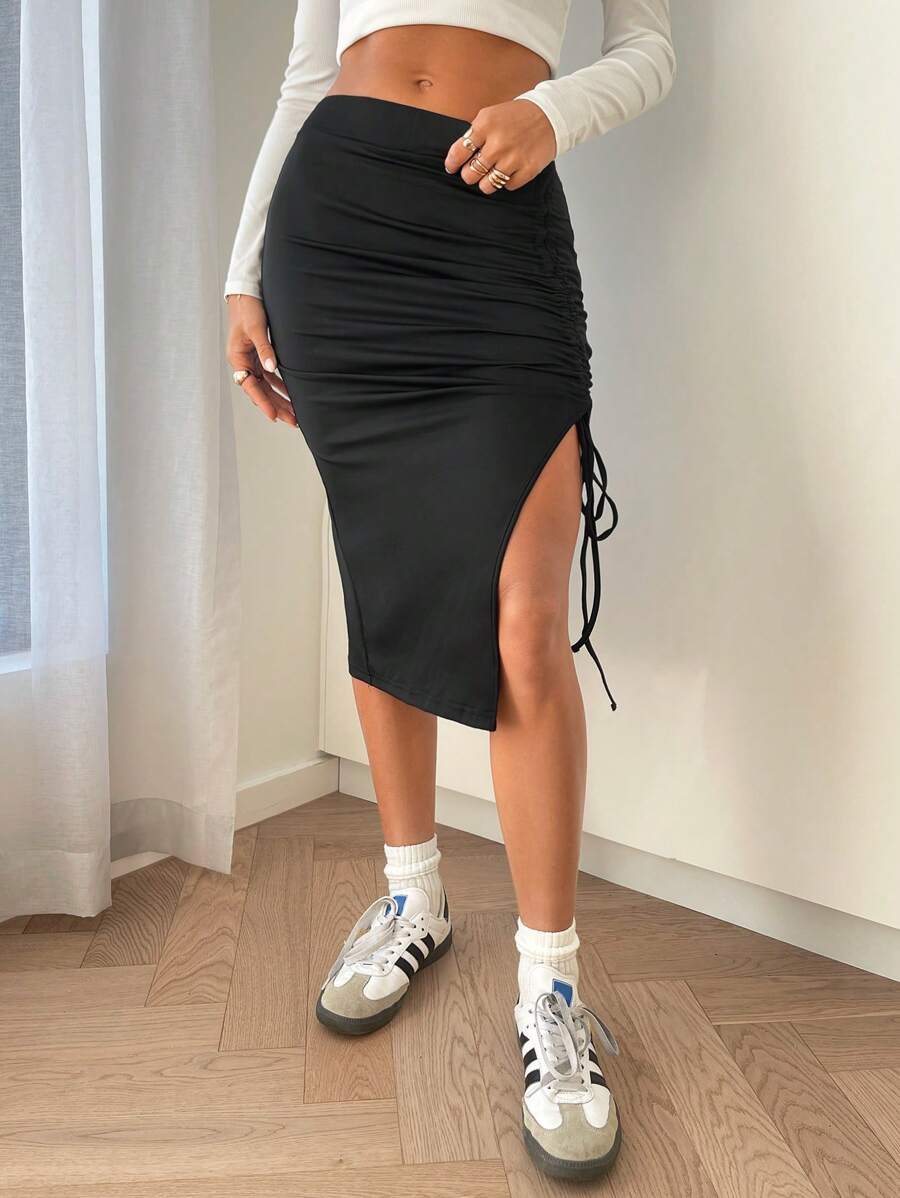 SHEIN Essnce Drawstring Split Thigh Skirt | SHEIN USA