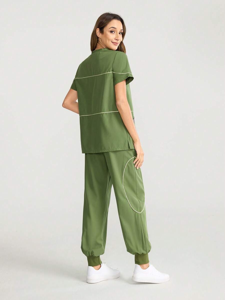 SHEIN TaskFit Short Sleeve New Design Patchwork Nursing Uniform Set ...