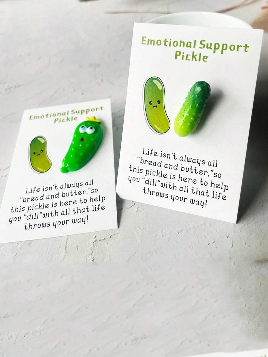 1pc Fun Pocket Hug Resin Cartoon Pickle Card - Emotional Support, Warm ...