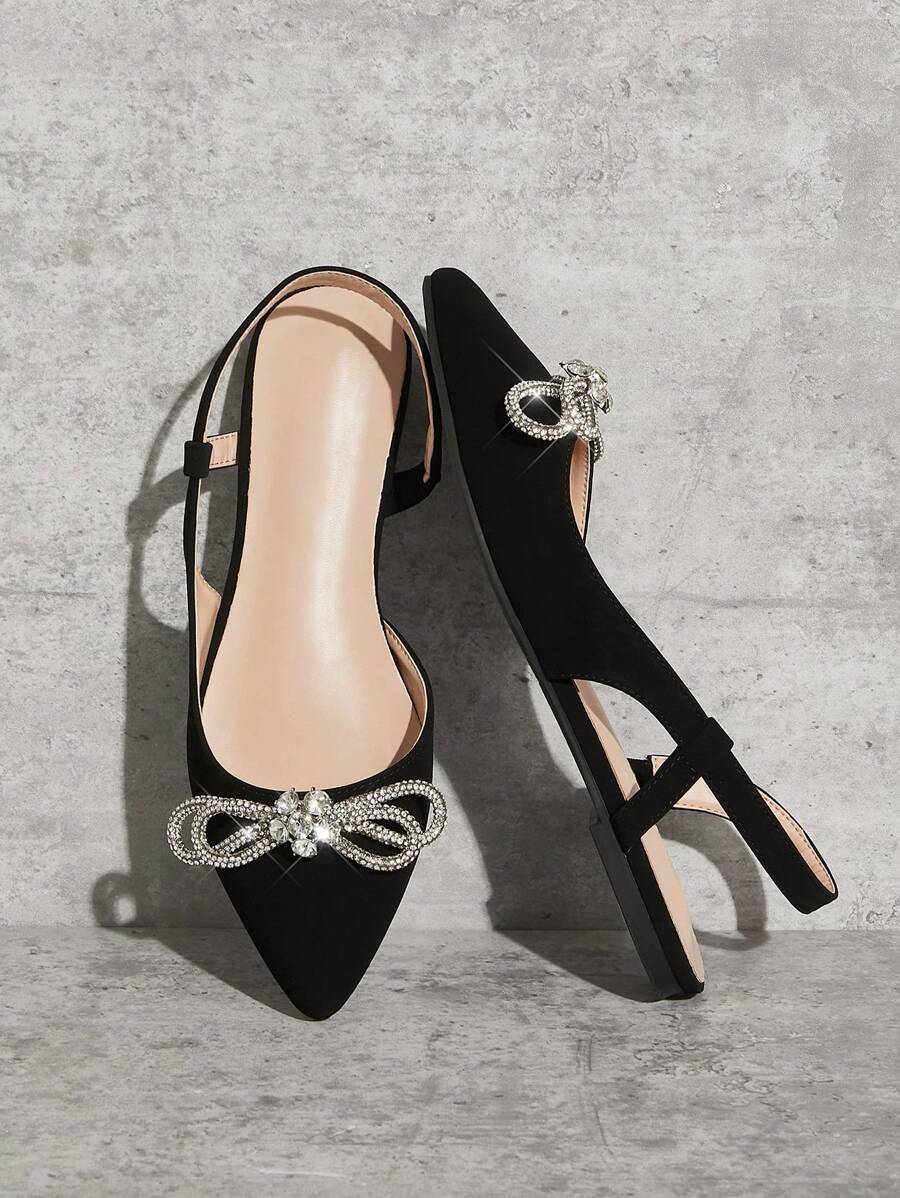 SHUZIA Women's Rhinestone Bow Decor Pointed Toe D'Orsay Slingback Nub ...