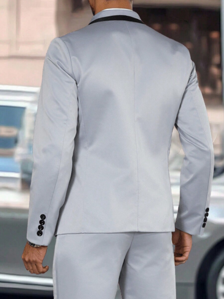 Manfinity Bizformal Men Party Chic Contrast Piping Shawl Neck Double ...