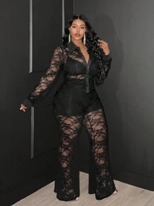 Maweii Große Größen Spitze, transparentes Set mit Blumenmuster, 2 ...