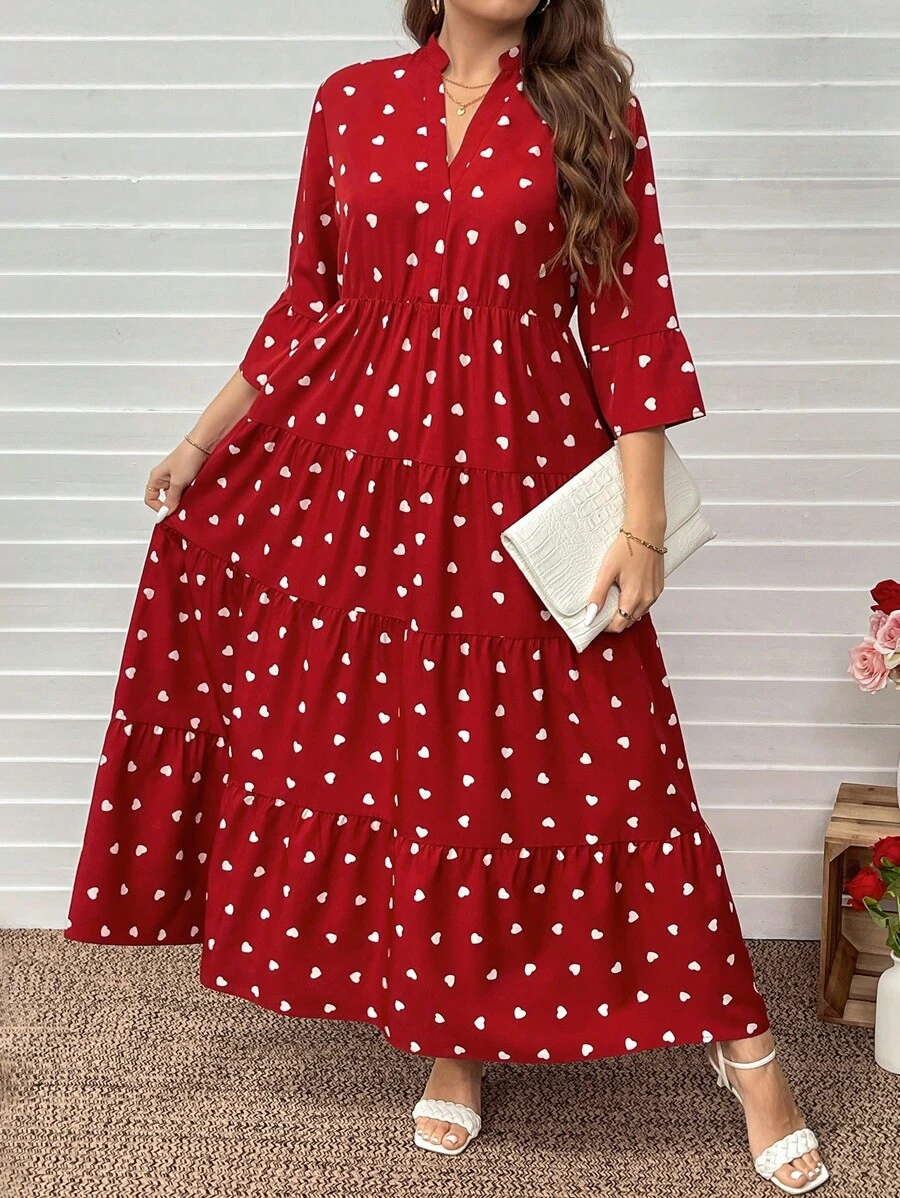 SHEIN LUNE Damen Große Größen Sommer Blatt Muster 7/8 Ärmel V ...