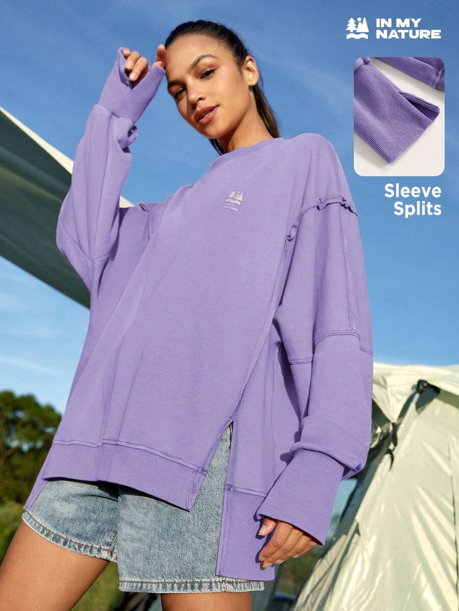 In My Nature Women Casual Solid Color Side Split Outdoor Hoodie Hiking ...