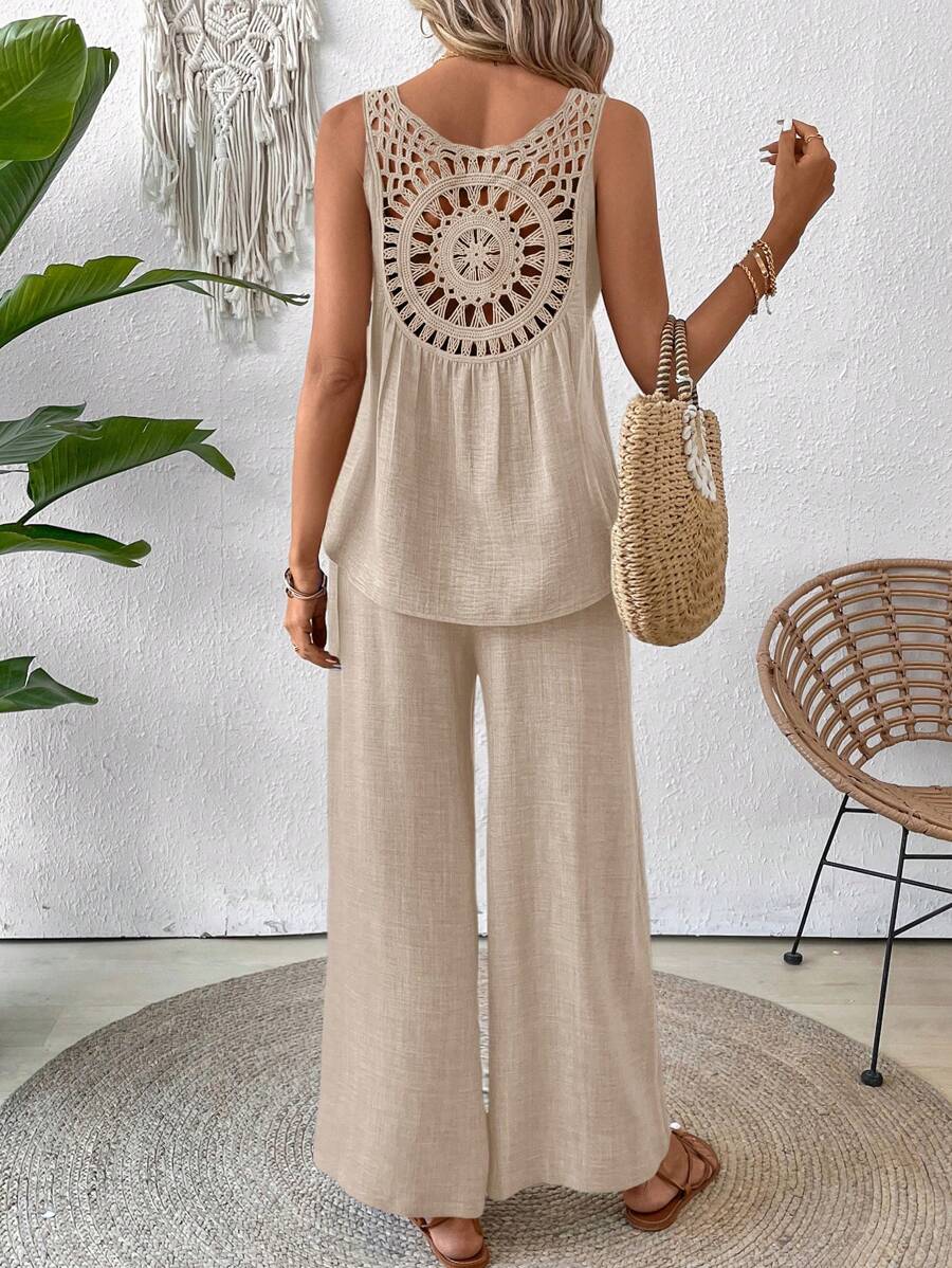 SHEIN PETITE Women Spring/Summer Casual Linen Sleeveless Hollow Back ...