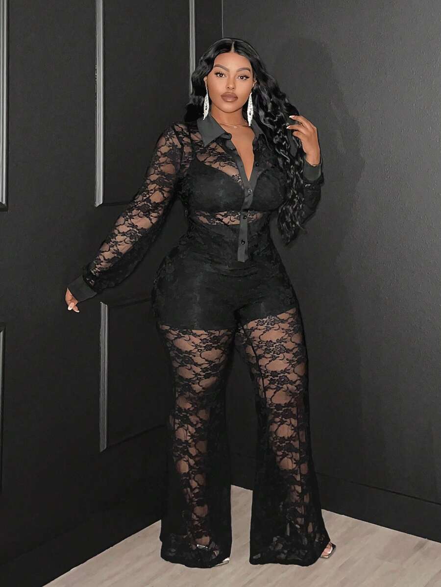 Maweii Große Größen Spitze, transparentes Set mit Blumenmuster, 2 ...