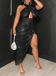 Maweii Abito da donna taglie forti con decoro di paillettes e motivo a ...