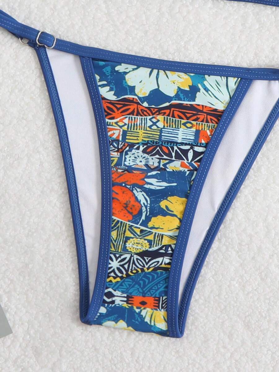 2pcs/Set Women Sexy Halter Tie Front Micro Triangle Bikini Top And G ...