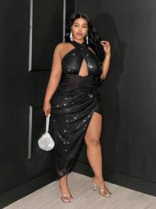 Maweii Abito da donna taglie forti con decoro di paillettes e motivo a ...