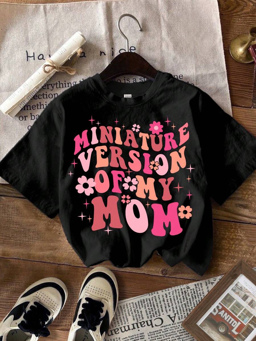 SHEIN Fun Alphabet, Miniature Version Of My Mom, Young Girl Casual Pink ...