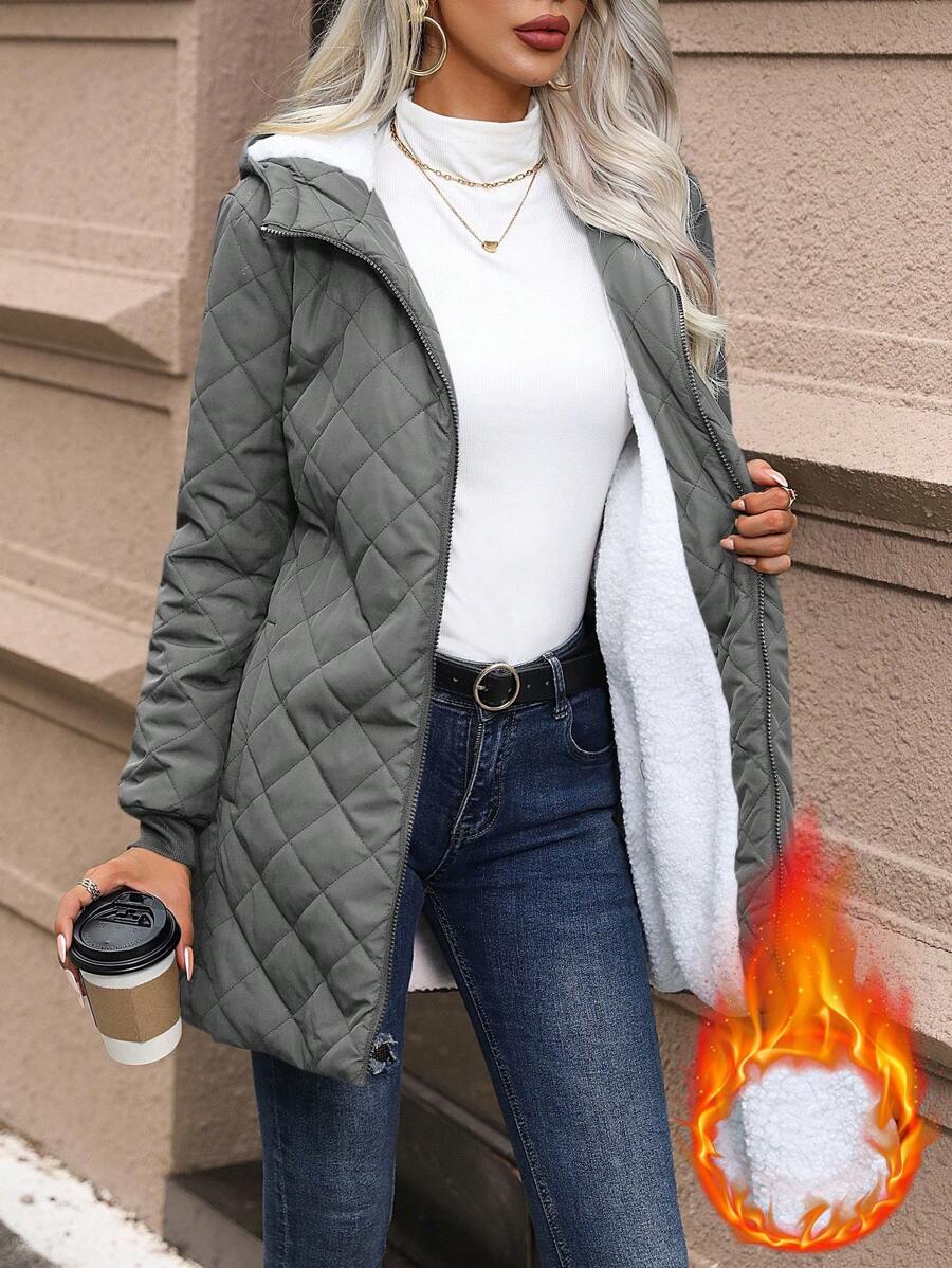 SHEIN LUNE Women Front Zipper Long Sleeve Pocket Casual Hooded Winter ...