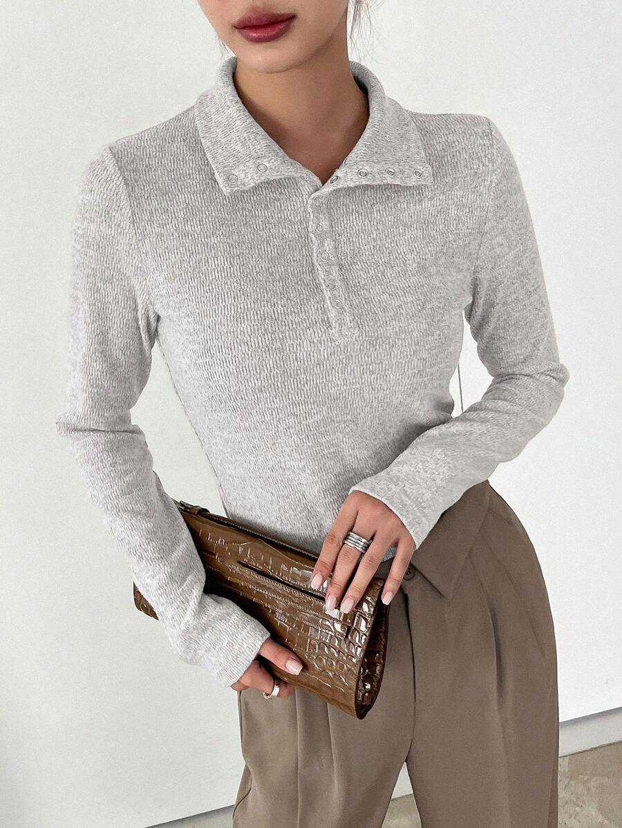 Dazy-Less Women Casual Solid Color Textured Fabric Long Sleeve T-Shirt Old Money | SHEIN USA