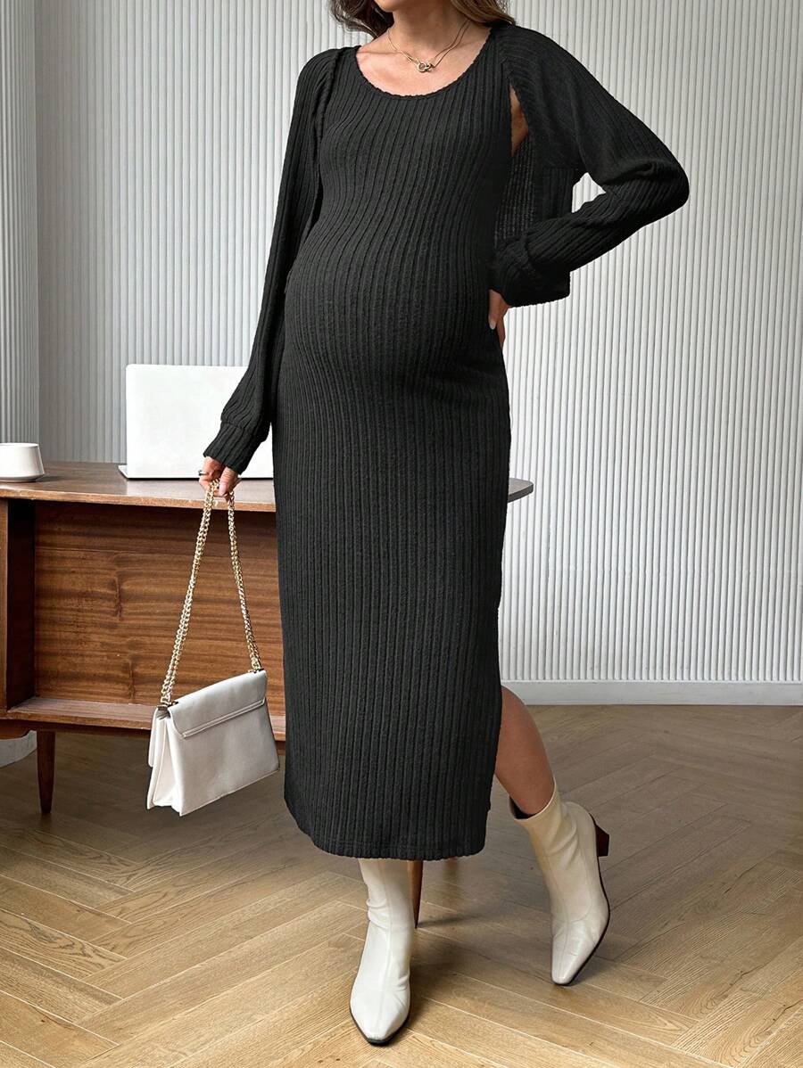 SHEIN Solid Color Maternity Front-Open Cover Up With Backside Slit ...