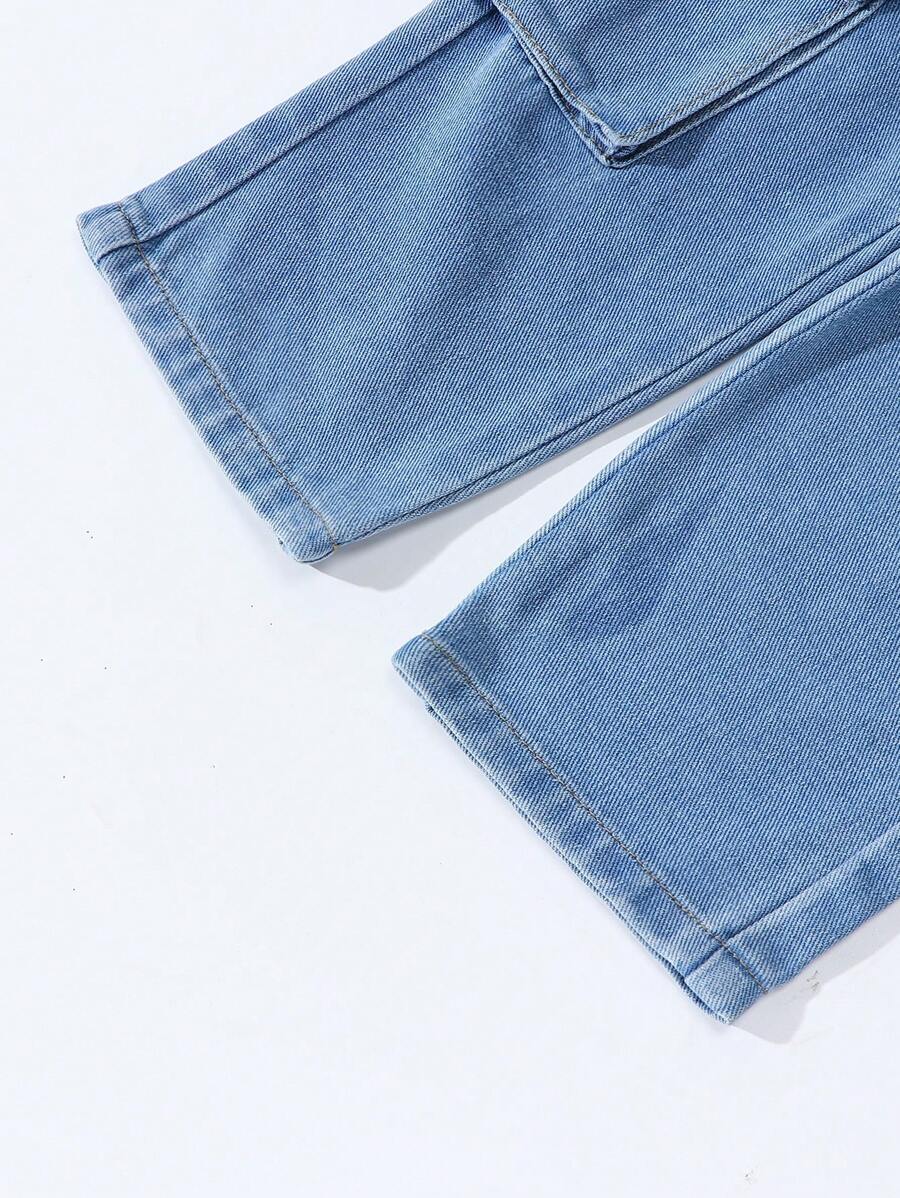 SHEIN Jeans in denim blu slavato con vita elastica rilassata e tasche ...