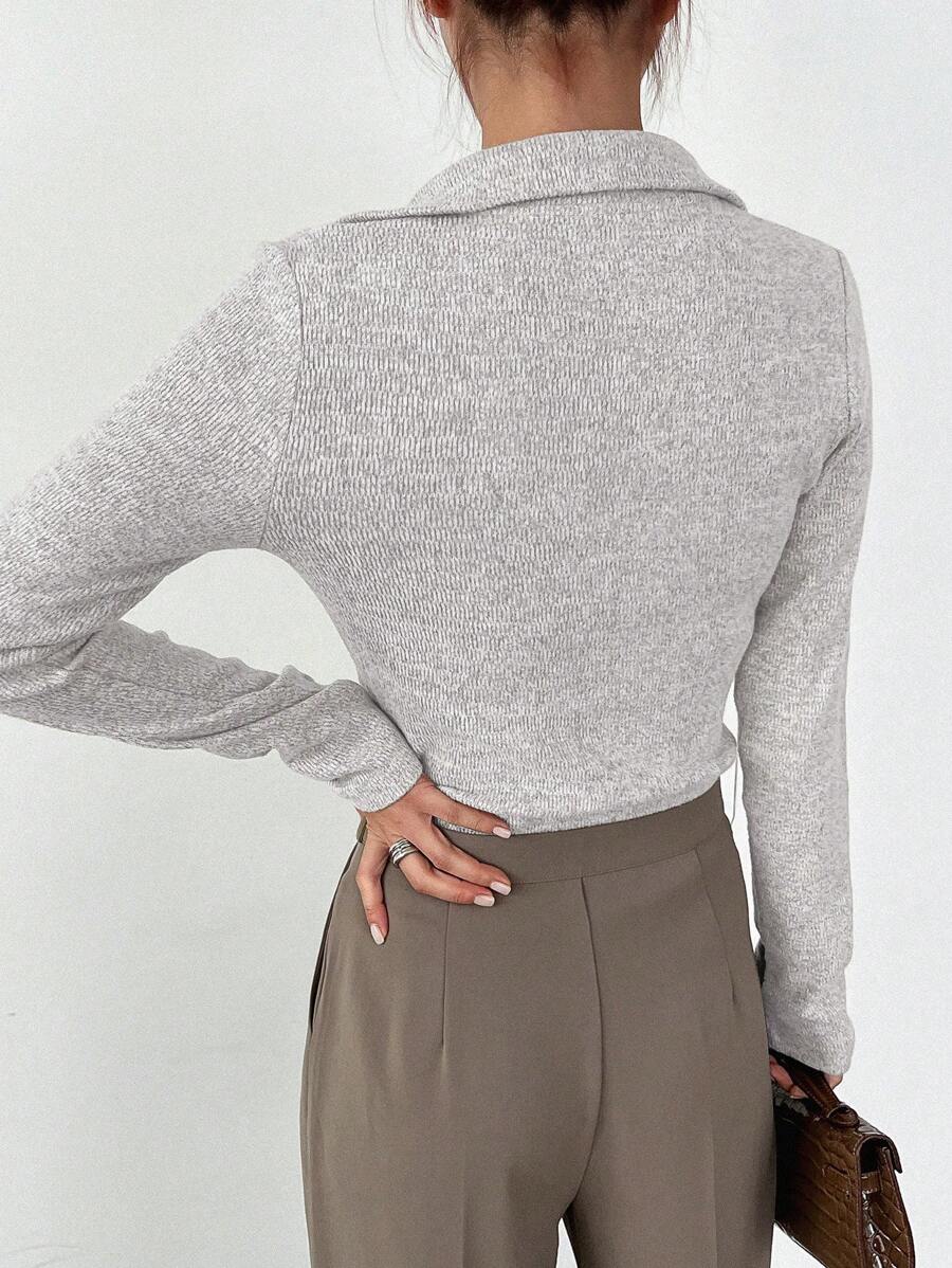 Dazy-Less Women Casual Solid Color Textured Fabric Long Sleeve T-Shirt Old Money | SHEIN USA