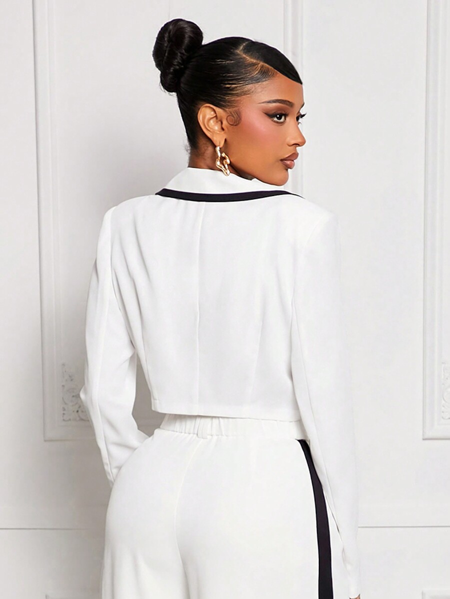 SHEIN SXY Sexy Wedding Guest Contrast Color Trimmed Short Suit Jacket ...