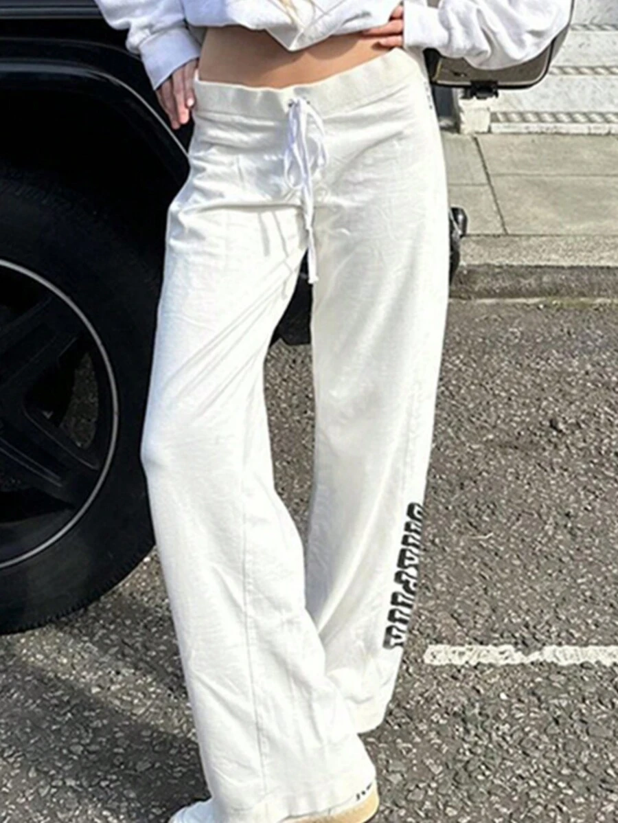 SHEIN EZwear Damen Lässig Hose mit vorderer Schleife und Buchstaben ...