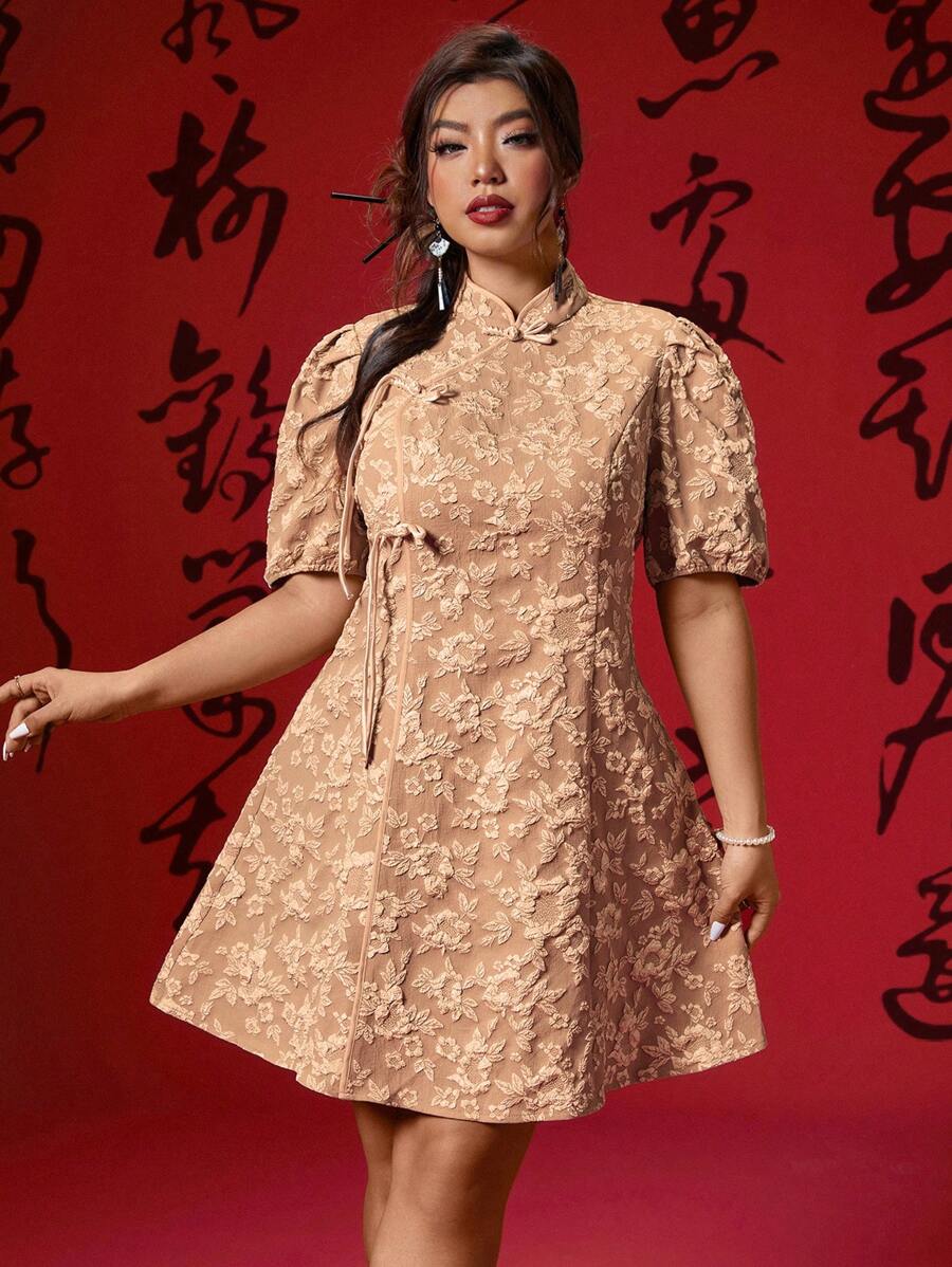 SHEIN Privé Plus Size Women's Chinese Style A-Line Dress, Chinese New ...