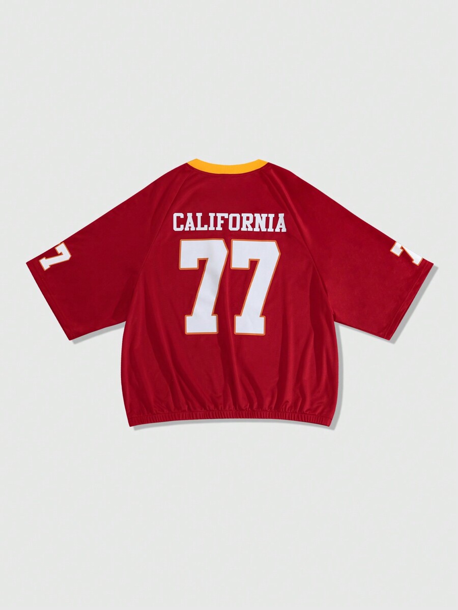 ROMWE Prep Men's Jersey Numeric Print V-Neck Short Sleeve Loose Casual ...