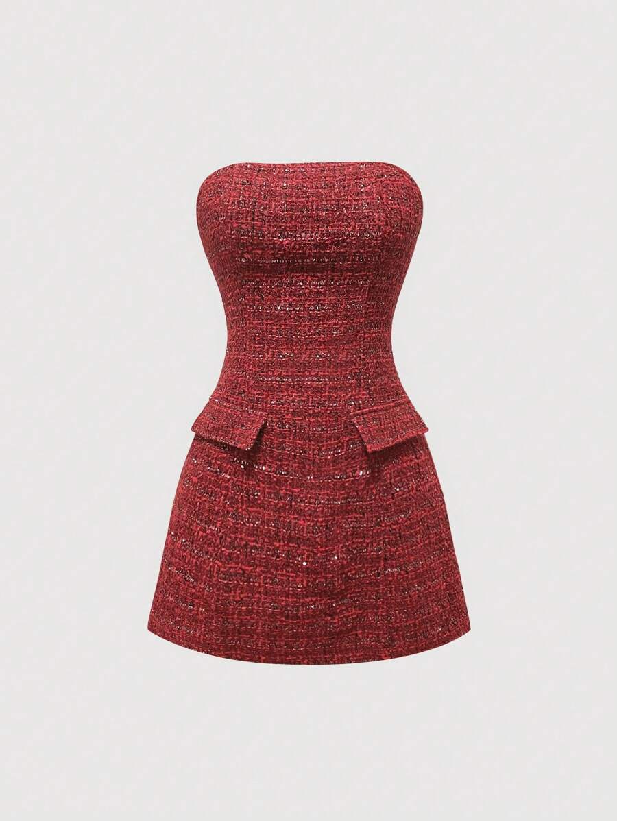 Sweetra French Elegant High-End Waist Fit Strapless A-Line Mini Dress ...