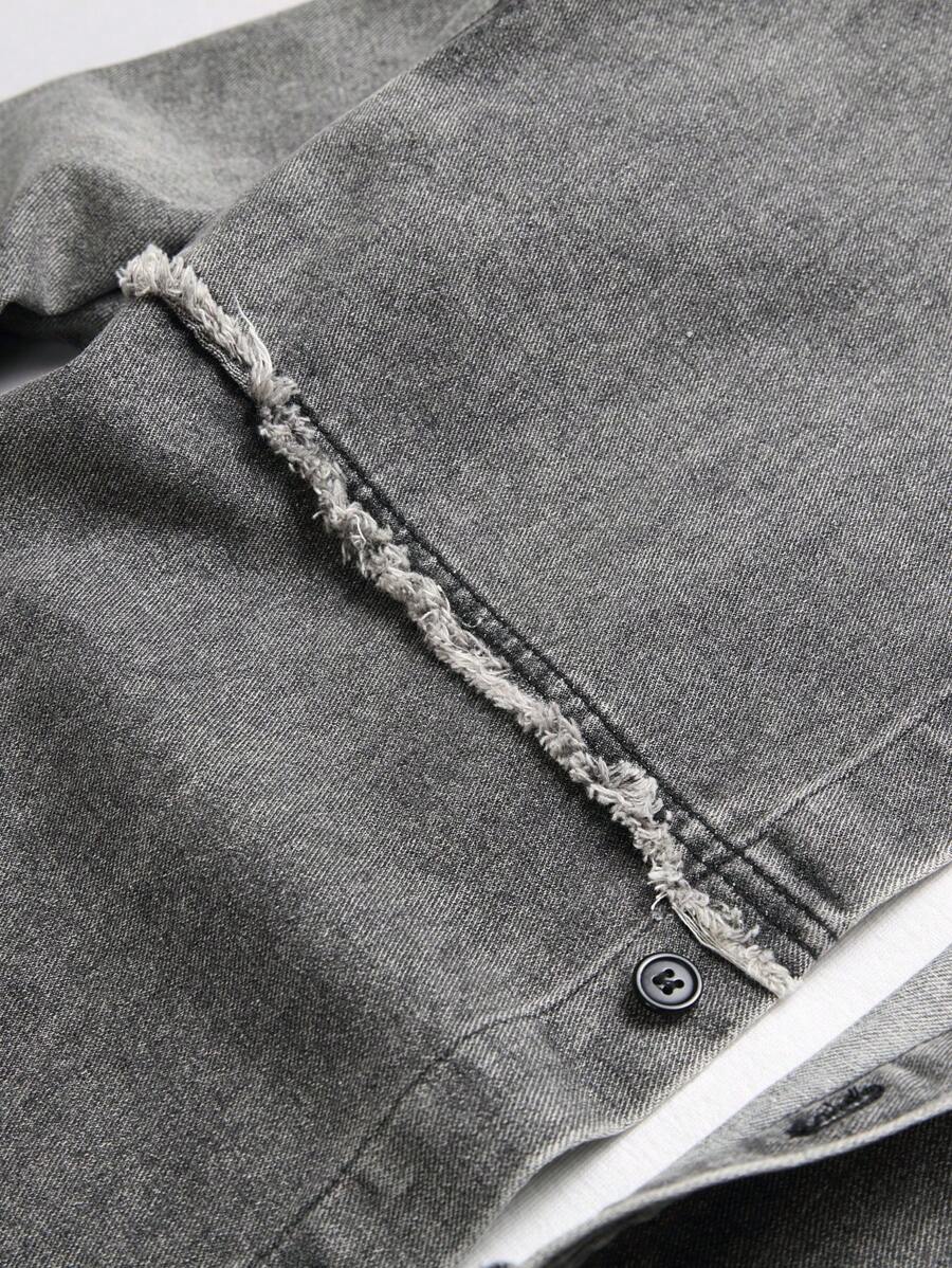 Manfinity EMRG Men's Front Button Long Sleeve Pocket Frayed Edge Casual ...