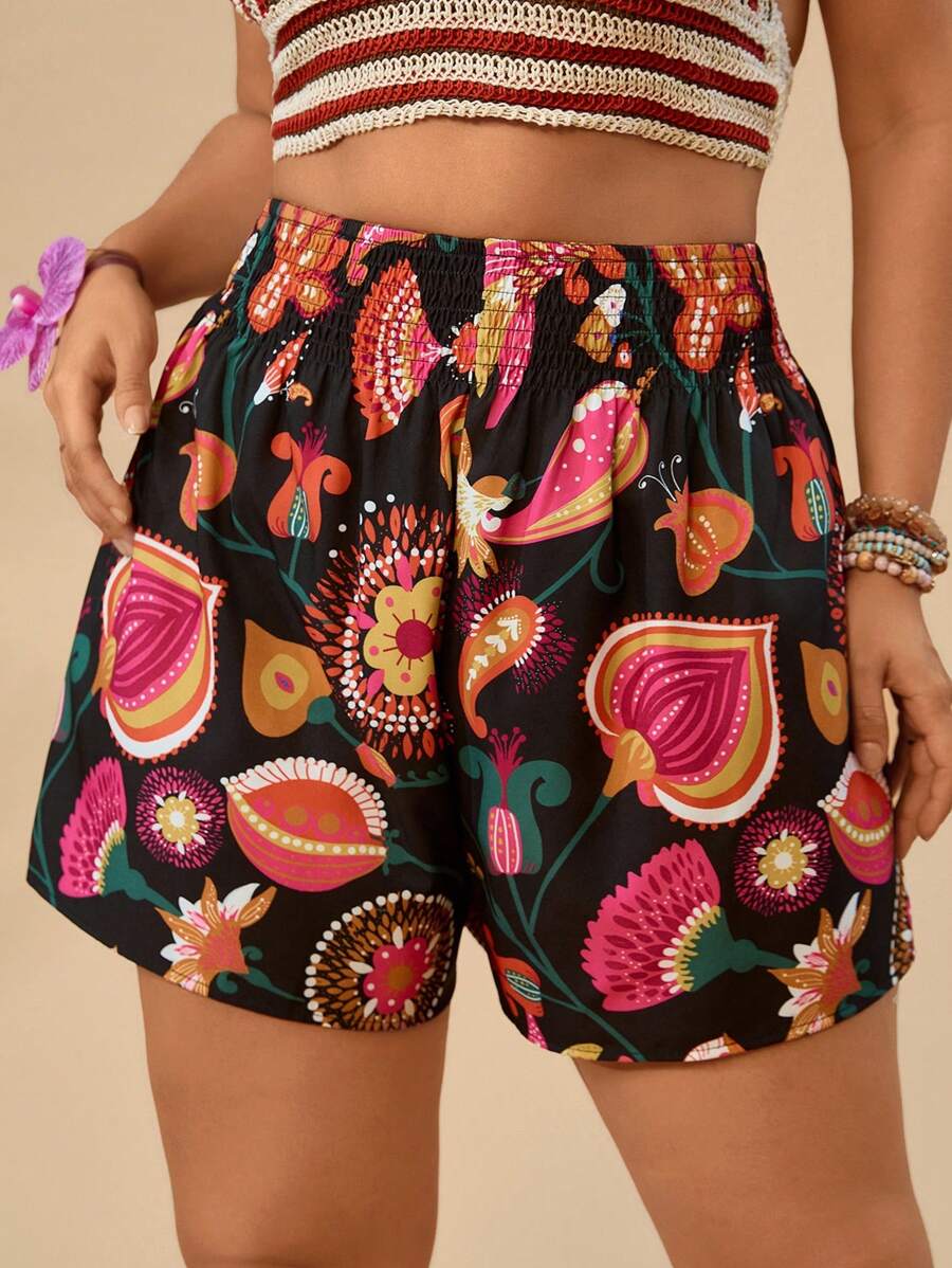 Travachic Plus Size Women's Casual Loose Drawstring Waist Printed Woven ...