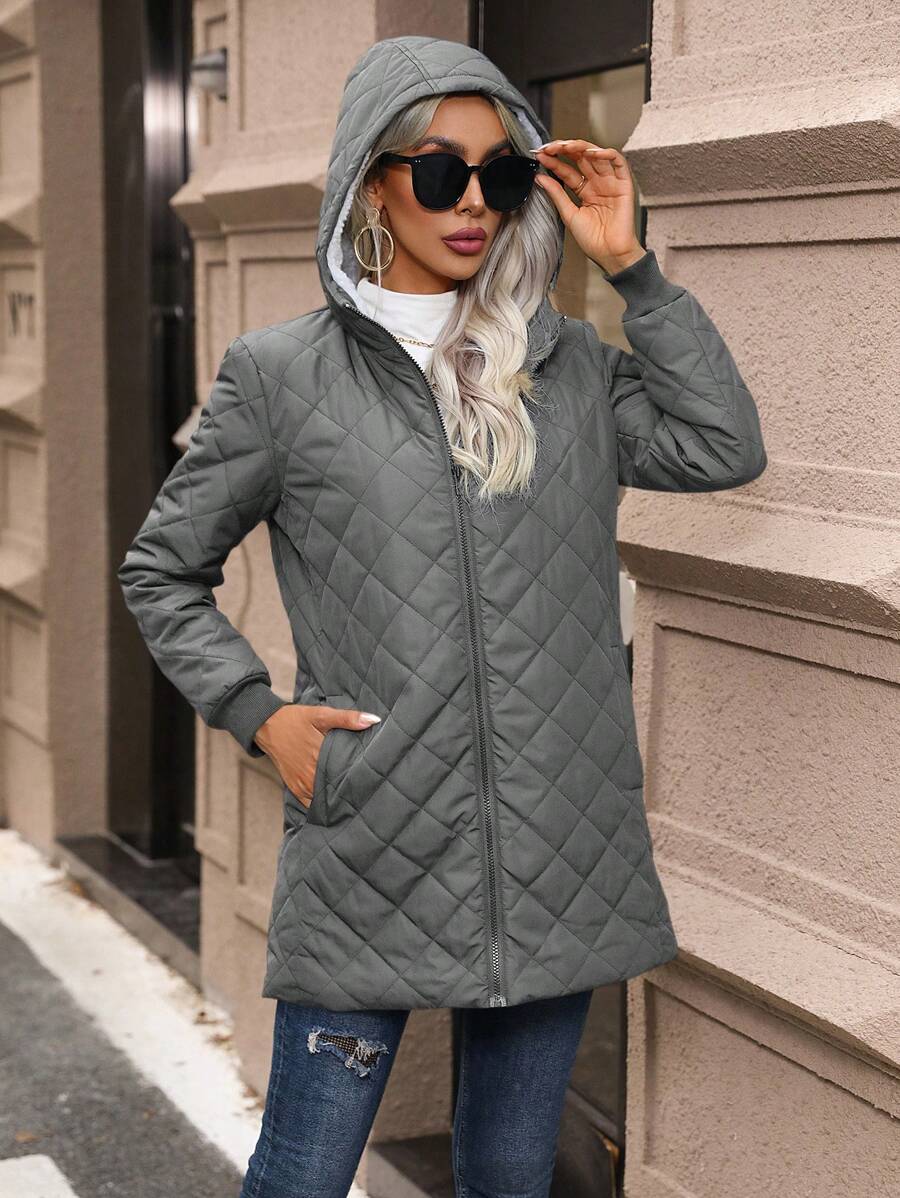 SHEIN Relaxiva Women Front Zipper Long Sleeve Pocket Casual Hooded ...