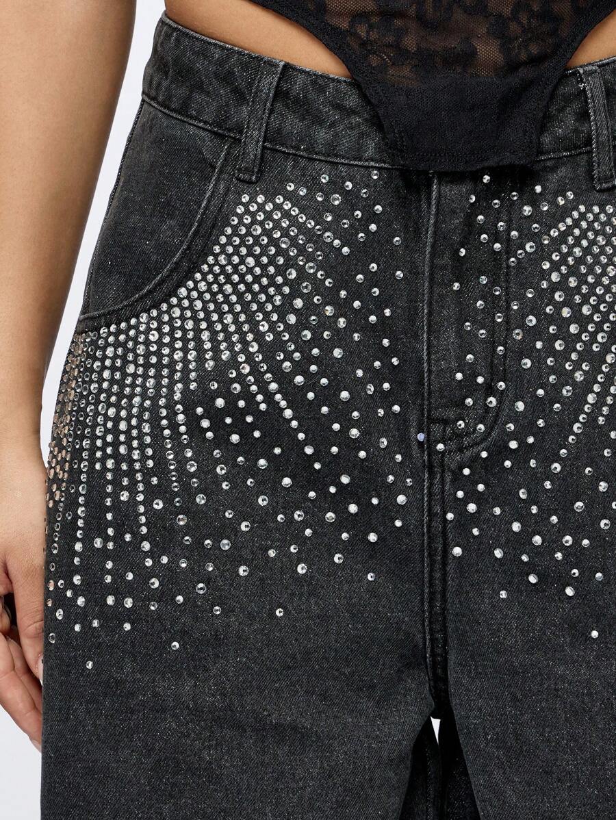SUMWON WOMEN Embellished Wide Leg Denim Jorts | SHEIN UK