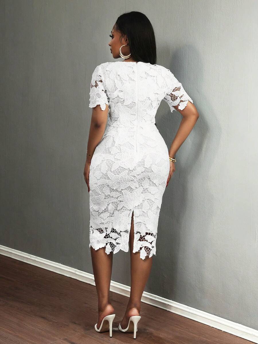 SHEIN Slayr White Short Sleeve Bodycon Dress, Featuring Water-Soluble ...
