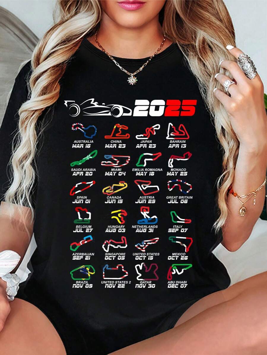SHEIN LUNE 2025 Formula Racing Open Wheel Race Car Fan Women's T-Shirt ...