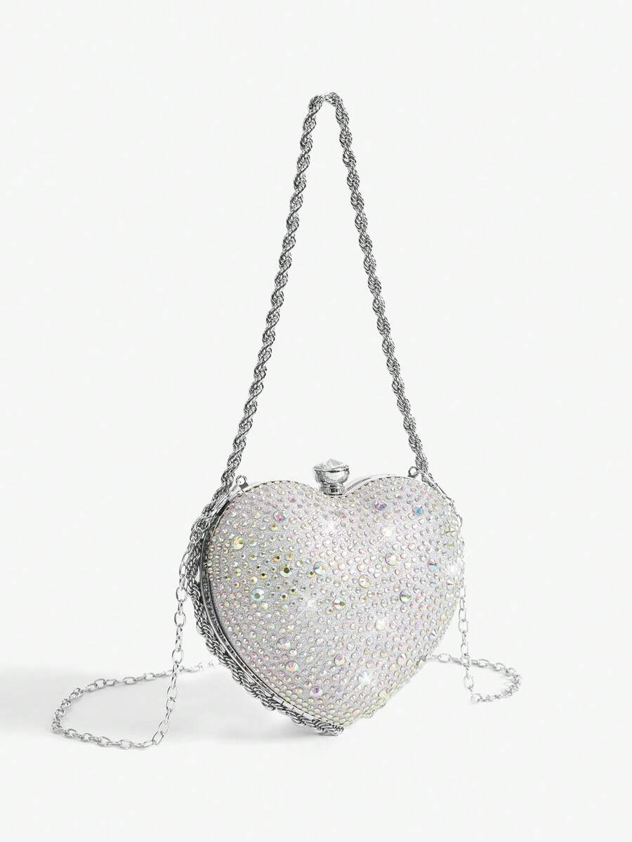 SHEIN Belle Fashionable Elegant Sweet Rhinestone Heart Decor Evening ...