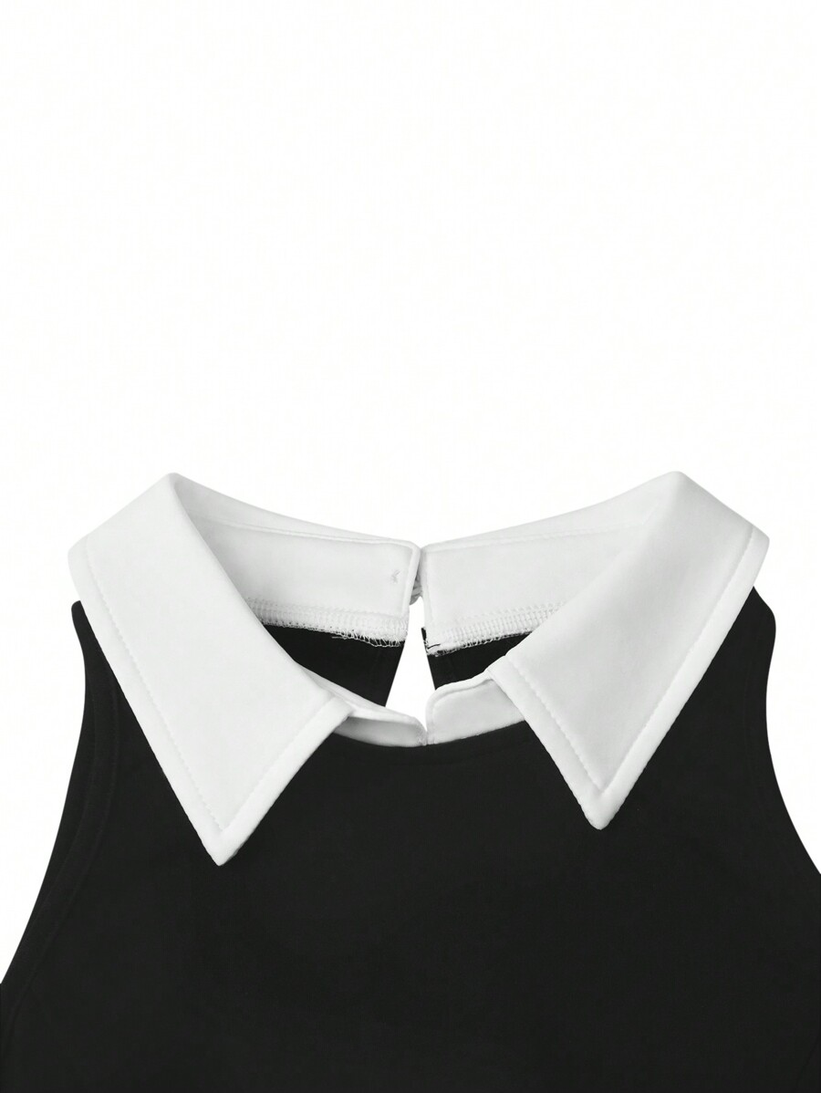 Elenzga Women Collared Color Block Black And White Fitted Mini Dress ...