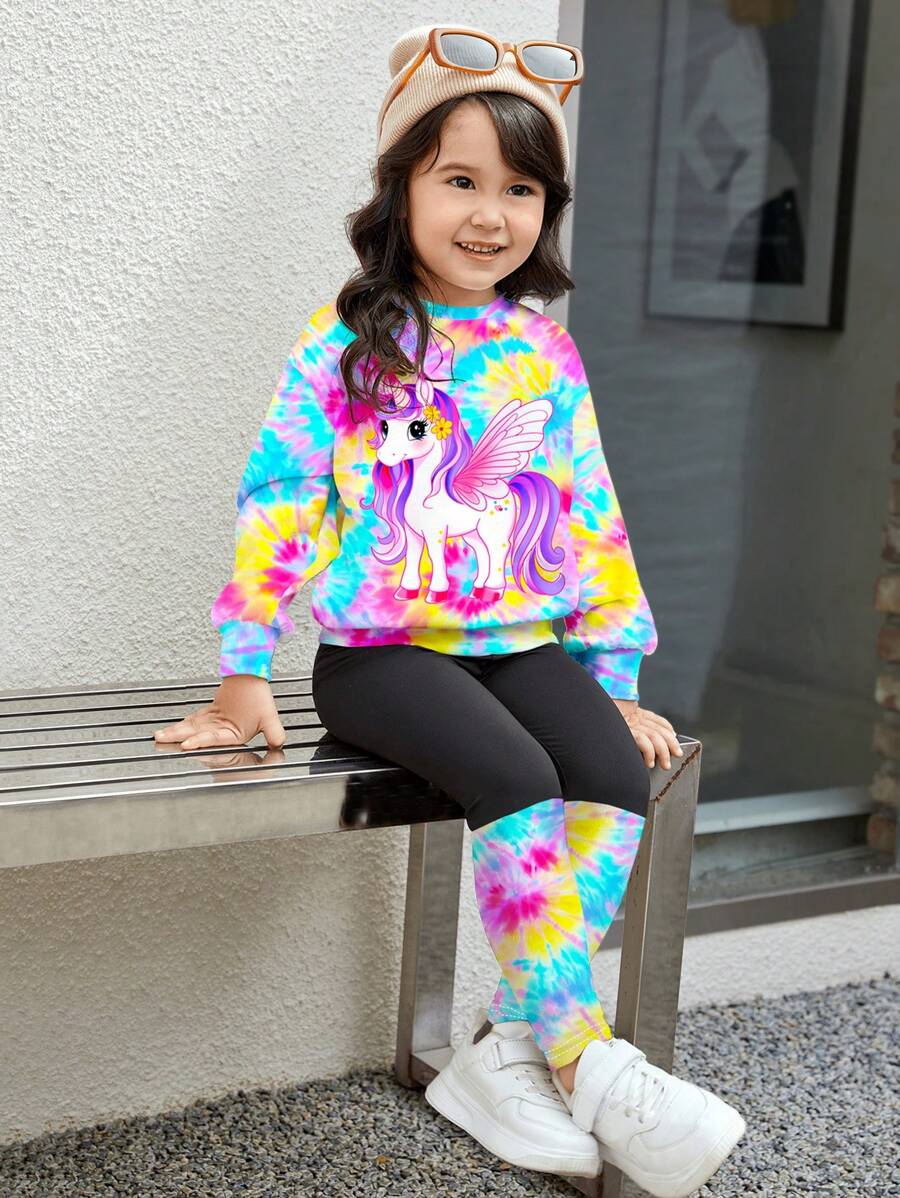 SHEIN 2 Peças Conjunto de Moletom com Estampa de Unicórnio Tie-Dye e ...
