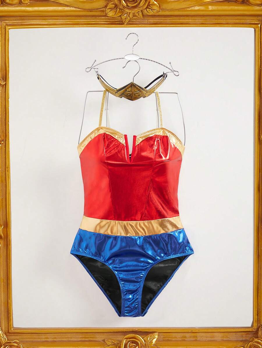 Fantasy Costume Women Color Block Costume Set - Bodysuit + Headpiece ...