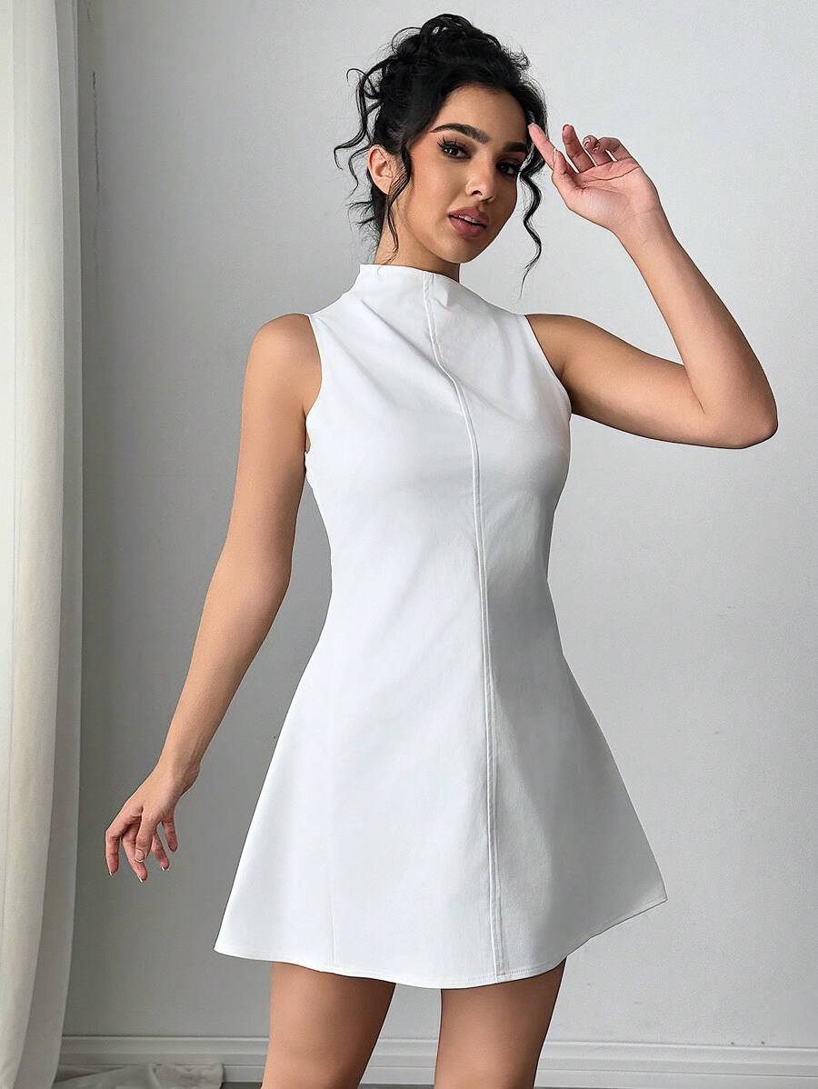 SHEIN Privé White Asymmetric Neck Sleeveless Mini Dress, Elegant ...