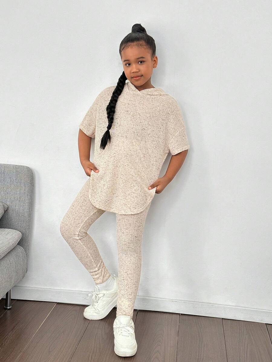 SHEIN 2 peças/Conjunto Camisola com Capuz Solta de Bainha Assimétrica e ...