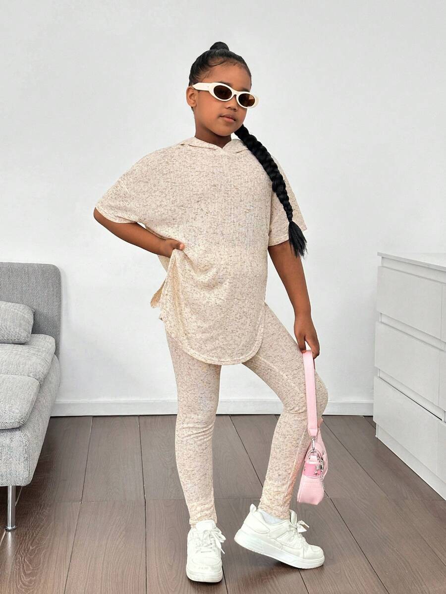 SHEIN 2 peças/Conjunto Camisola com Capuz Solta de Bainha Assimétrica e ...