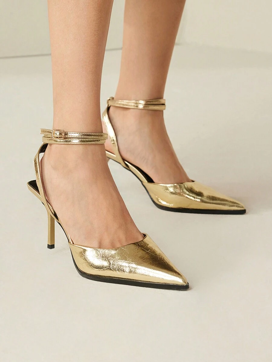 MOTF PREMIUM METALLIC ANKLE STRAP POINTED TOE PUMPS, FOR VALENTINE'S ...