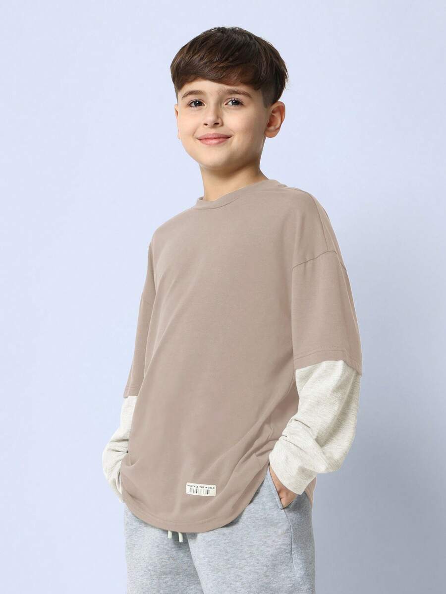 SUMWON Tween Boys Comfy Regular Fit Double Layer Contrast Long Sleeve ...