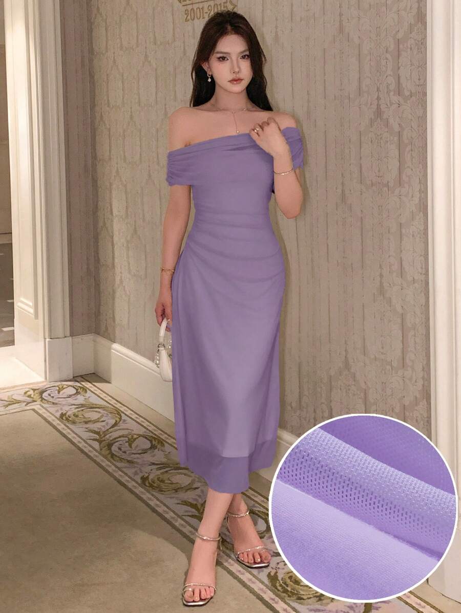 DAZY Women's Solid Color Off-Shoulder Slim Fit Casual Long Dress Prom ...