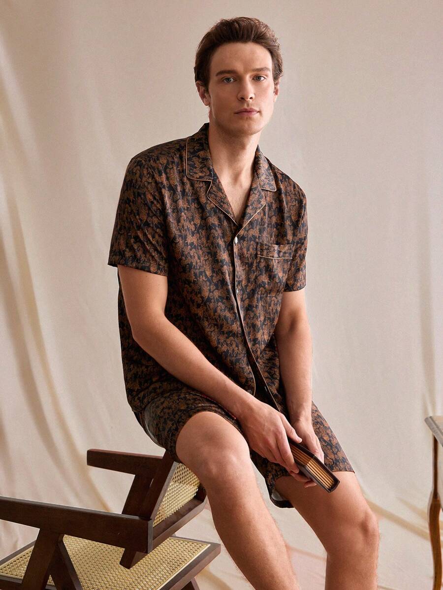SHEIN EverLounge Men's Casual Short Sleeve Shirt And Shorts Loungewear ...