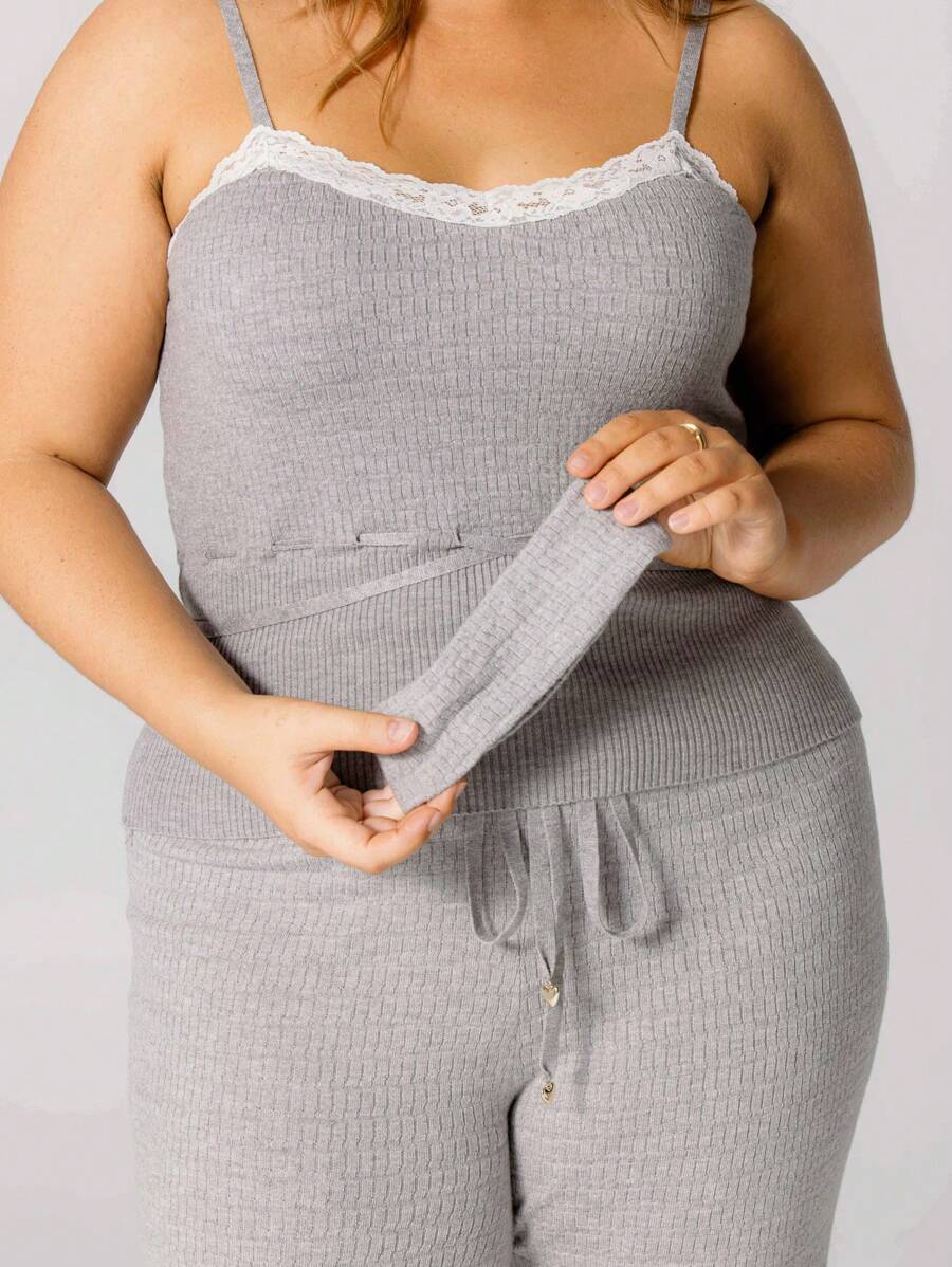 Aralina Conjunto para dormir gris de punto acanalado con adorno de ...