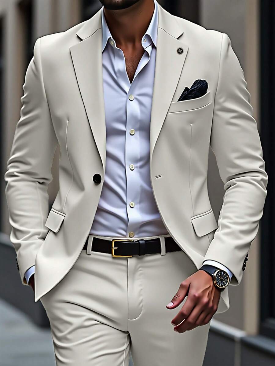 Manfinity Mode Gentlemen Autumn Single Breasted Notched Lapel Jacket ...