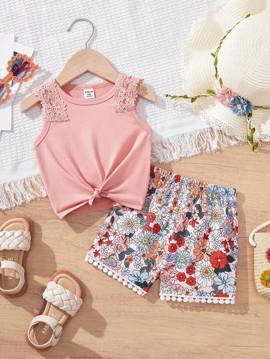 SHEIN Conjunto de 2 peças com Saia Estampada com Flores e Top Regata em ...