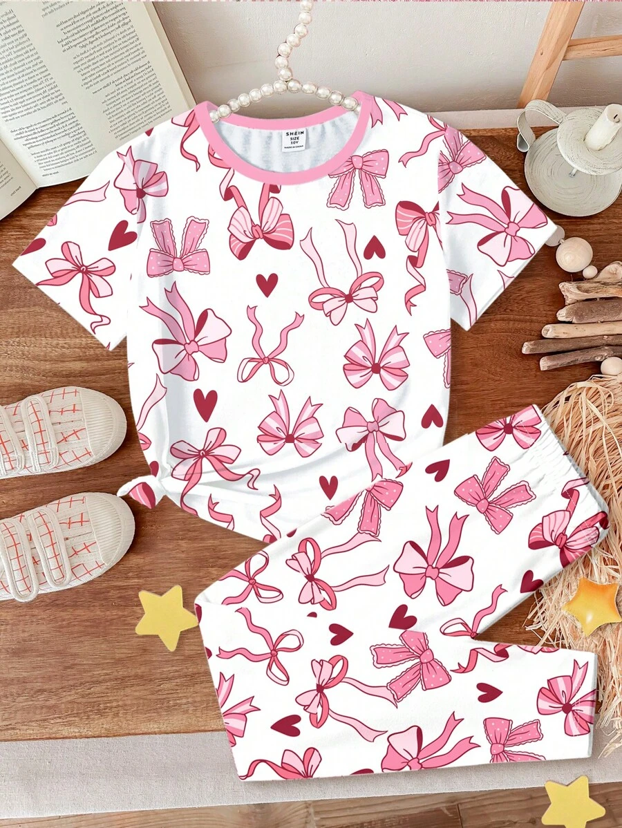 SHEIN 2 peças/Conjunto Meninas Pré-Adolescentes Casual Fofo Coração e ...