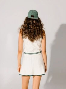 Aralina Sweater Knit White Sleeveless Knit Pleat Black Trim Skirt And ...