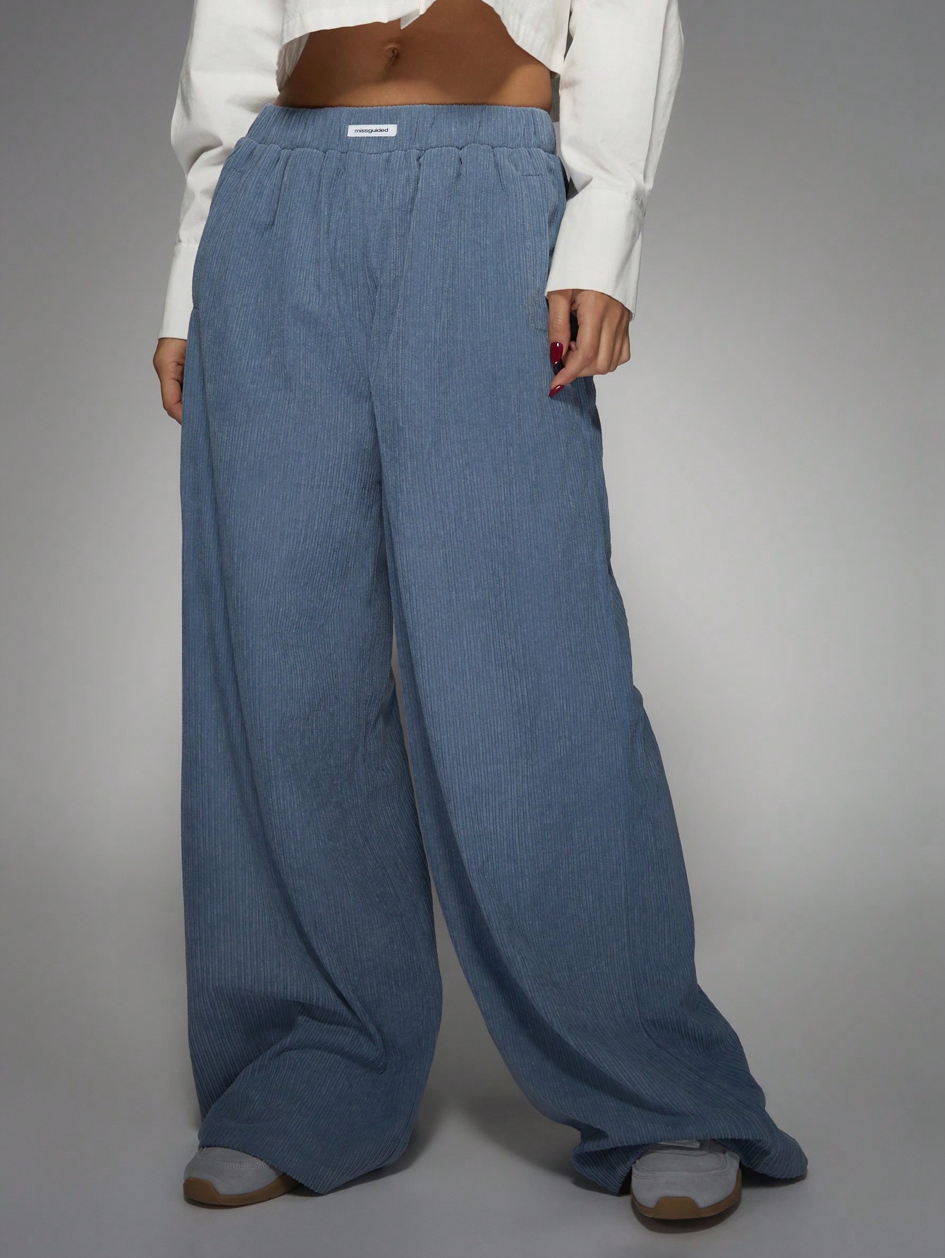 Rib Knit Pull On WIde Leg Trousers Office Wear｜MISSGUIDED