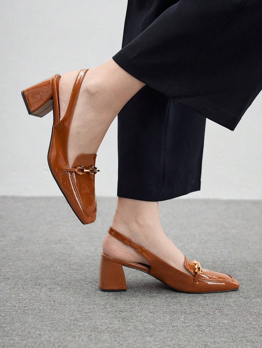 CUCCOO BIZCHIC Women Square Toe Chunky Heel Backless Color Block Loafer ...