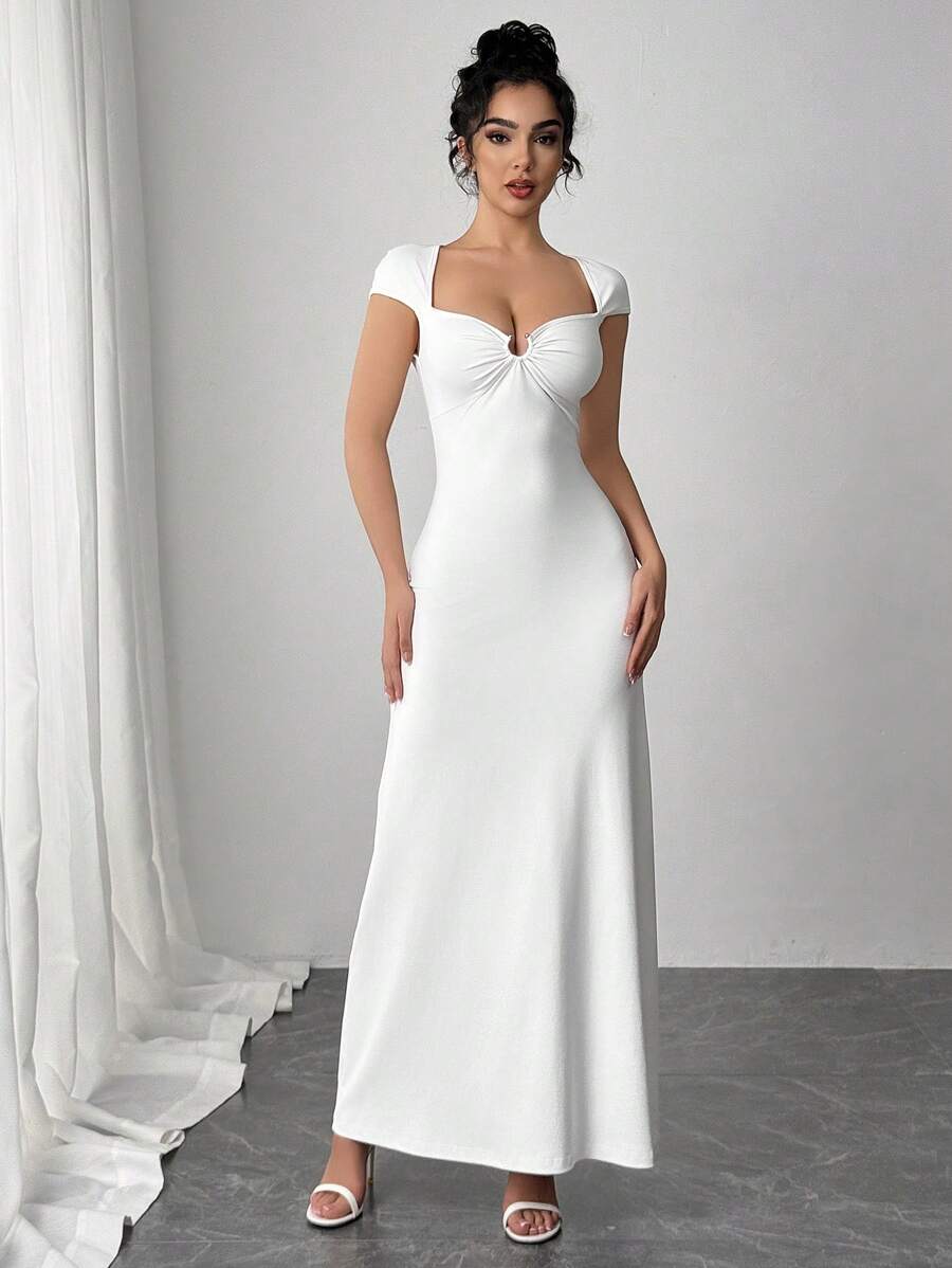 SHEIN Privé Festival Romantic Date New Elegant Slim Fit Fishtail Extra Long Dress, White With ...