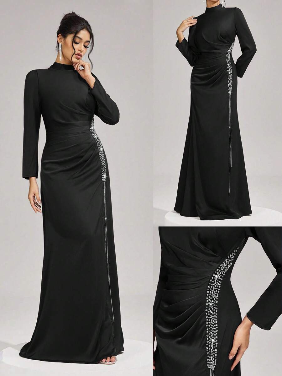 Coutiva ชุดราตรีระดับไฮเอนด์สำหรับผู้หญิง ชุดแต่งงานบอลกับเครื่องประดับคริสตัลที่เอว รูปทรงเรียว ...